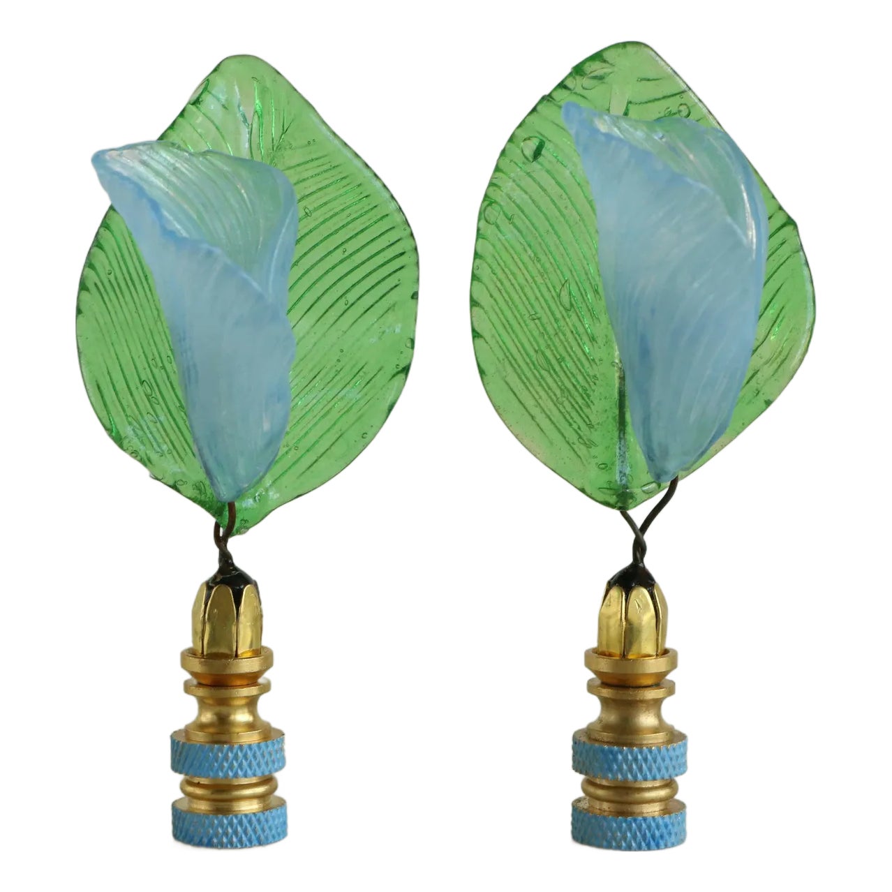 Venetian Glass Flower Lamp Finials - A Pair | Chairish