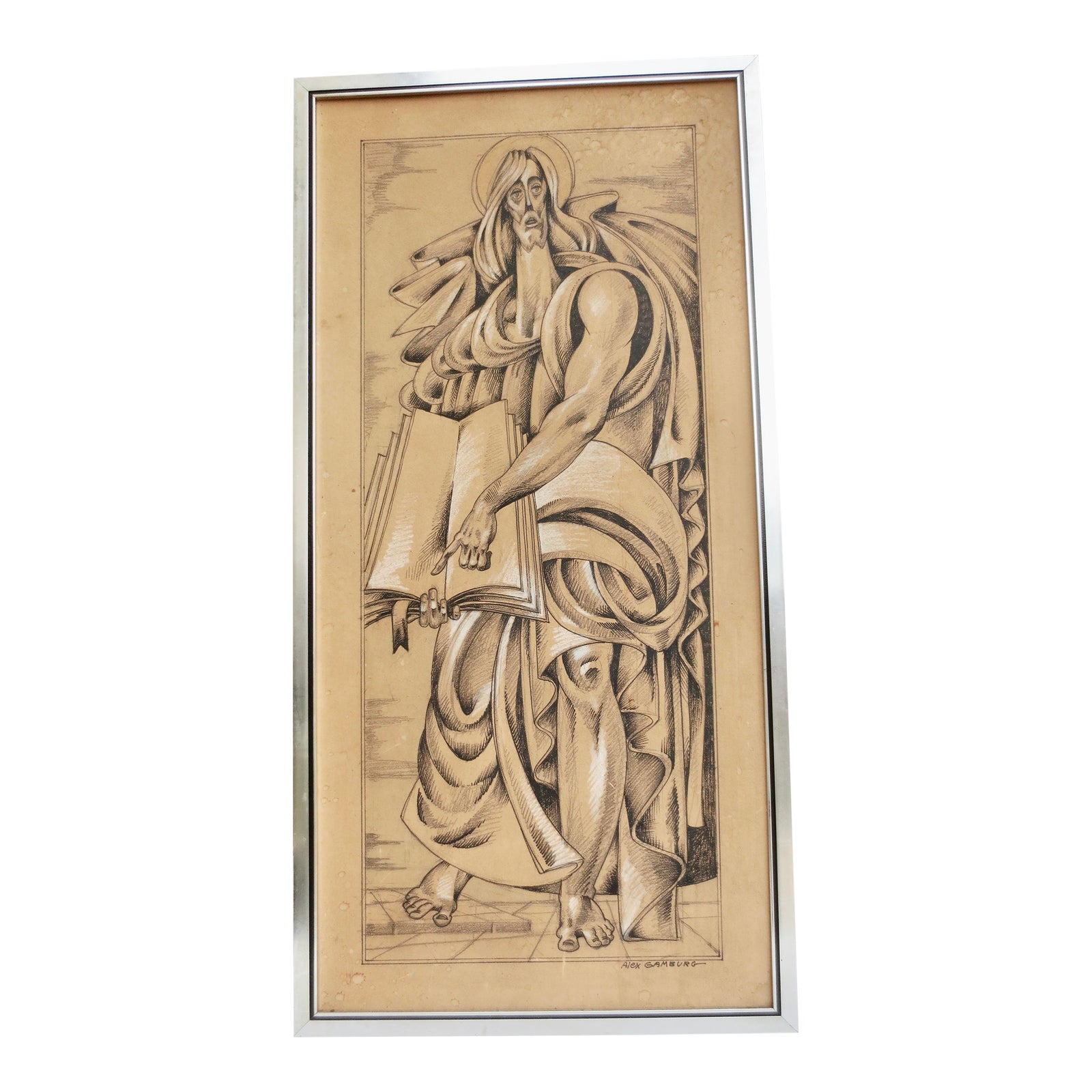 Alex Gamburg Drawing of Moses Law Giver Late 20th | Chairish