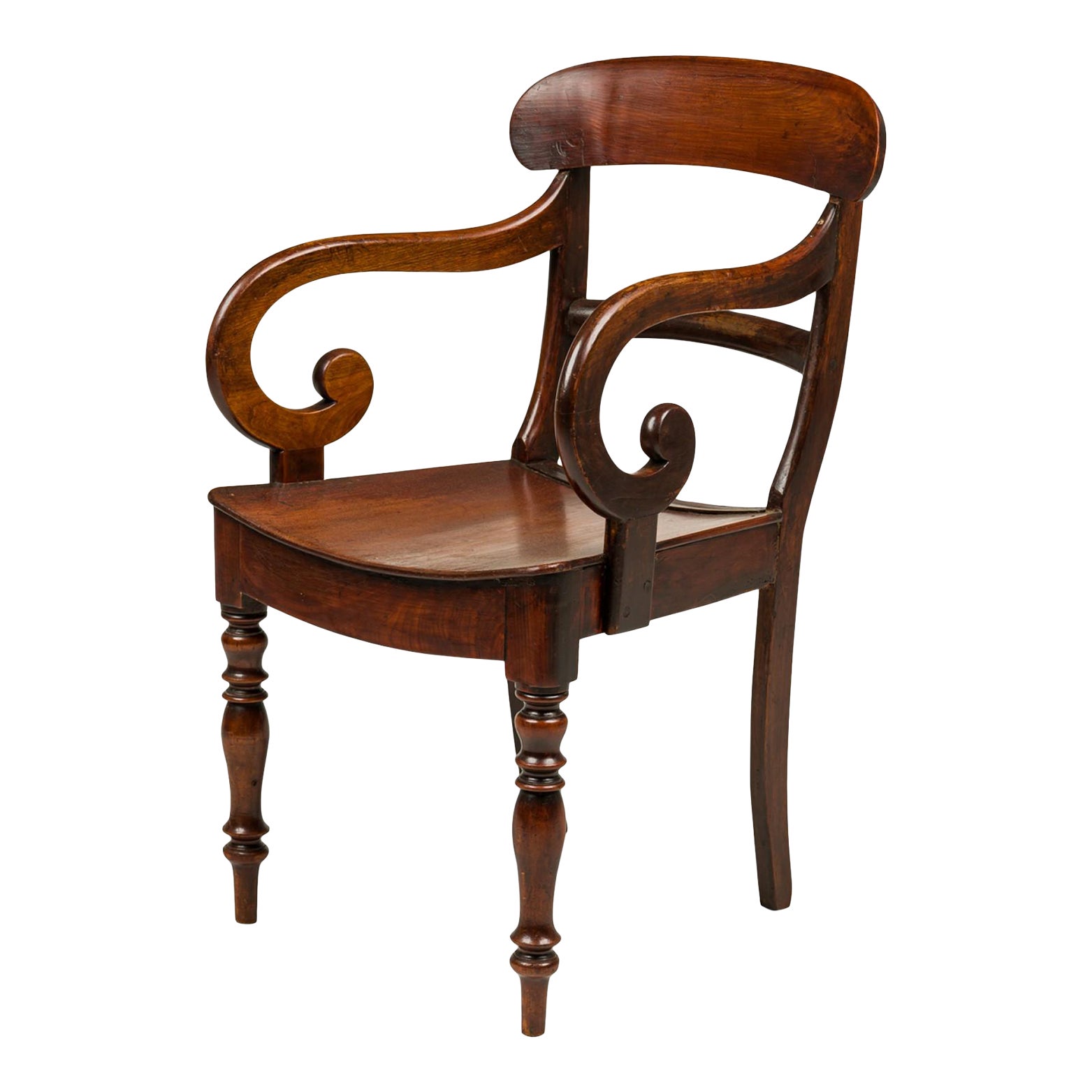 English Regency Style Mahogany Scroll Armchair | Chairish