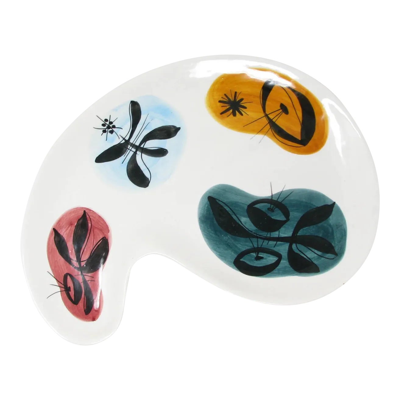 Vintage Italian Ceramic Kidney Shaped Platter With Hand-Painted Atomic ...