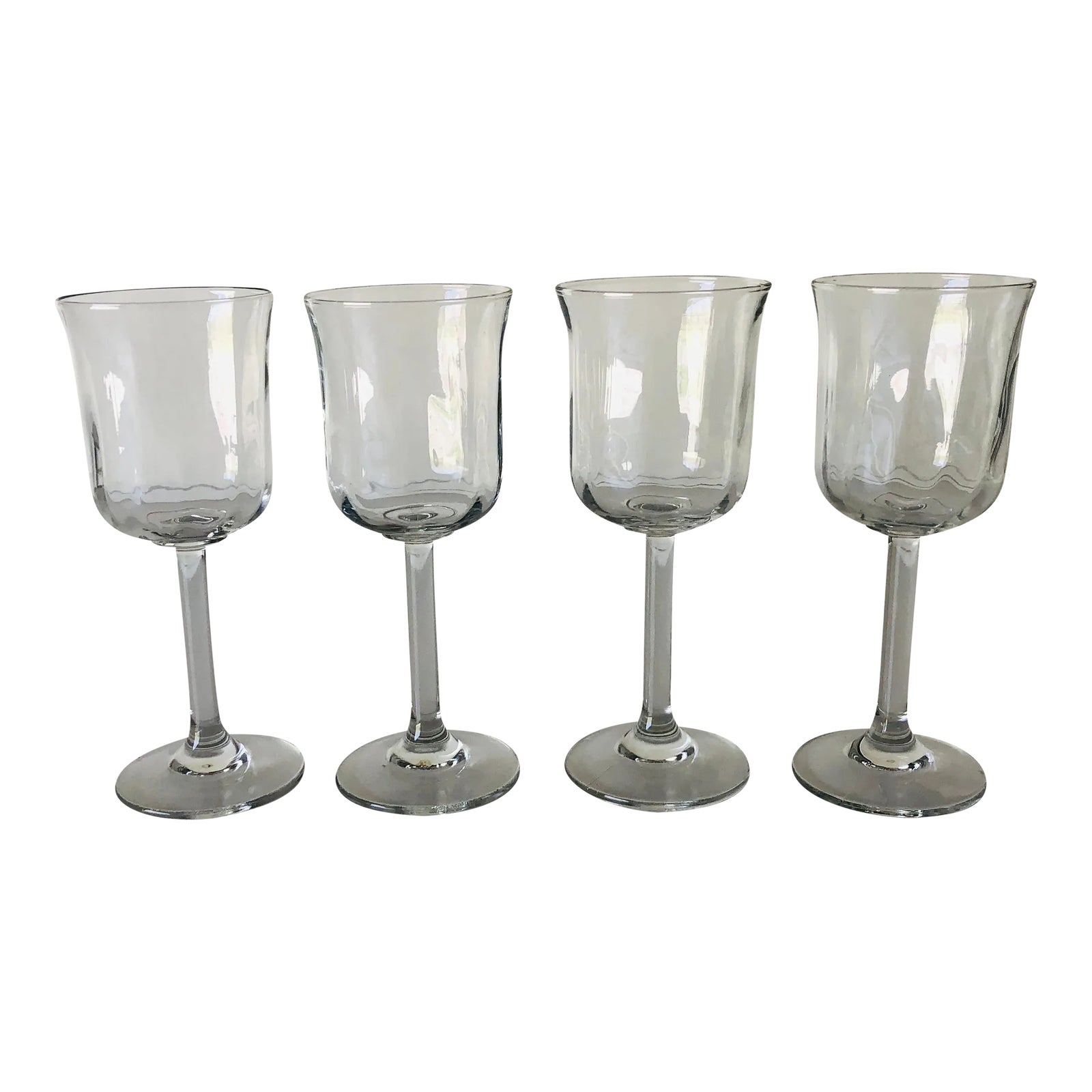1990s Clear Glass Wine Goblets- Set of 4 | Chairish