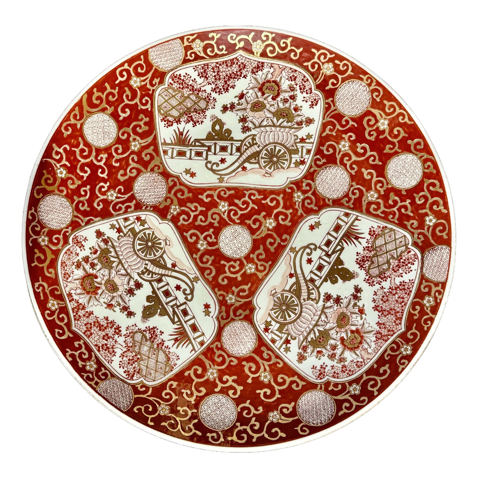 Antique Japanese 18” Large Red / Gold Imari Porcelain Charger Wall ...