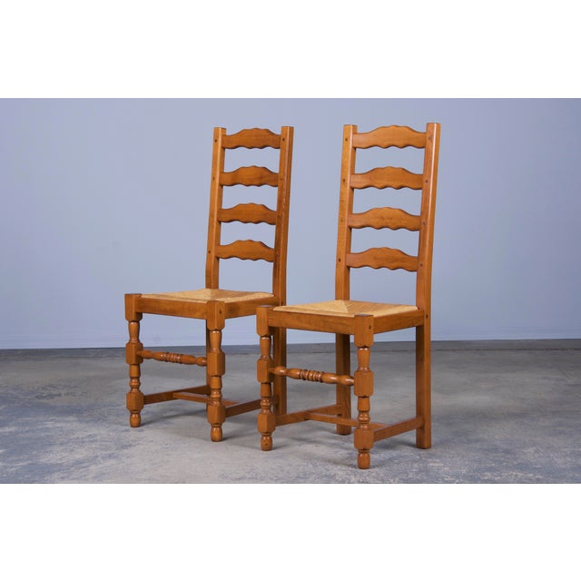 Country French Farmhouse Style Maple Ladder Back Dining Chairs W/ Rush ...