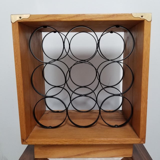 Mid Century Maple Campaign 9 Bottle Wine Rack | Chairish