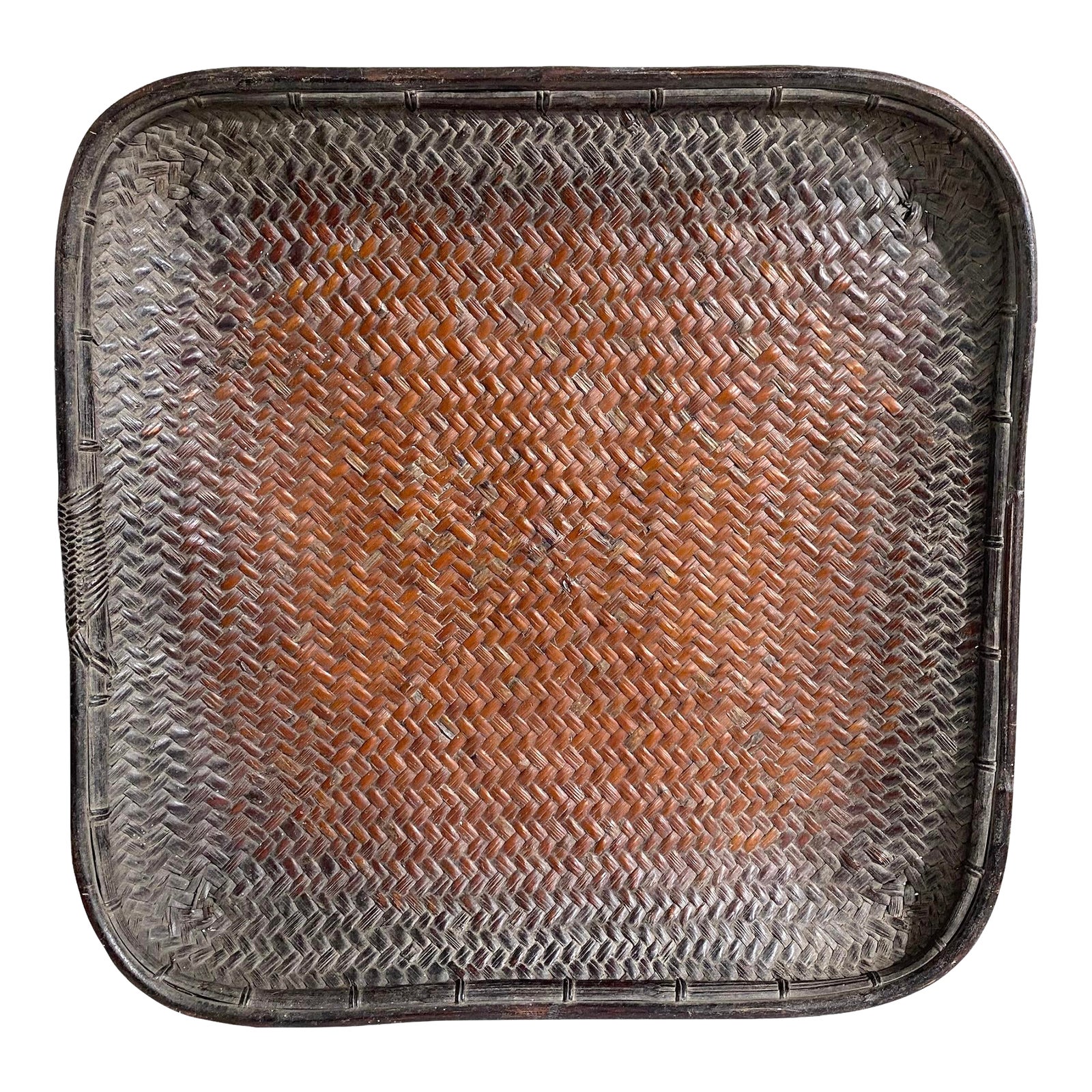 Large Old African Kuba/ Square Basket 25.5" W | Chairish