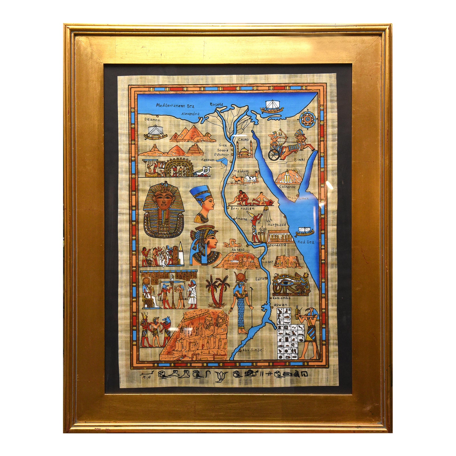 1990s Ancient Egypt Map & Life Scenes on Papyrus, Framed | Chairish