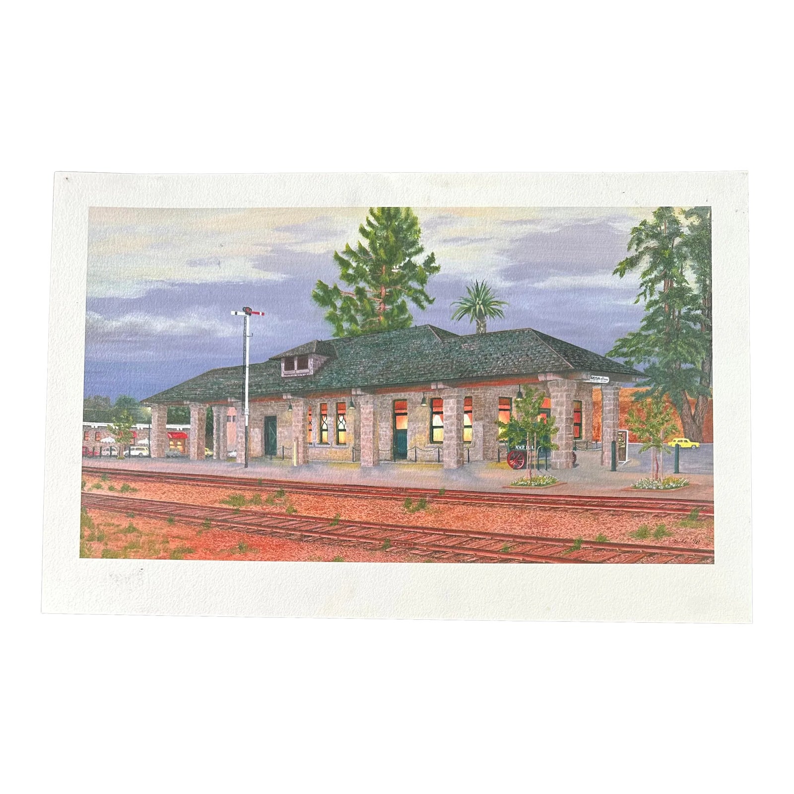 Santa Rosa Train Station Watercolor on Board Paper Painting Signed 1998 ...