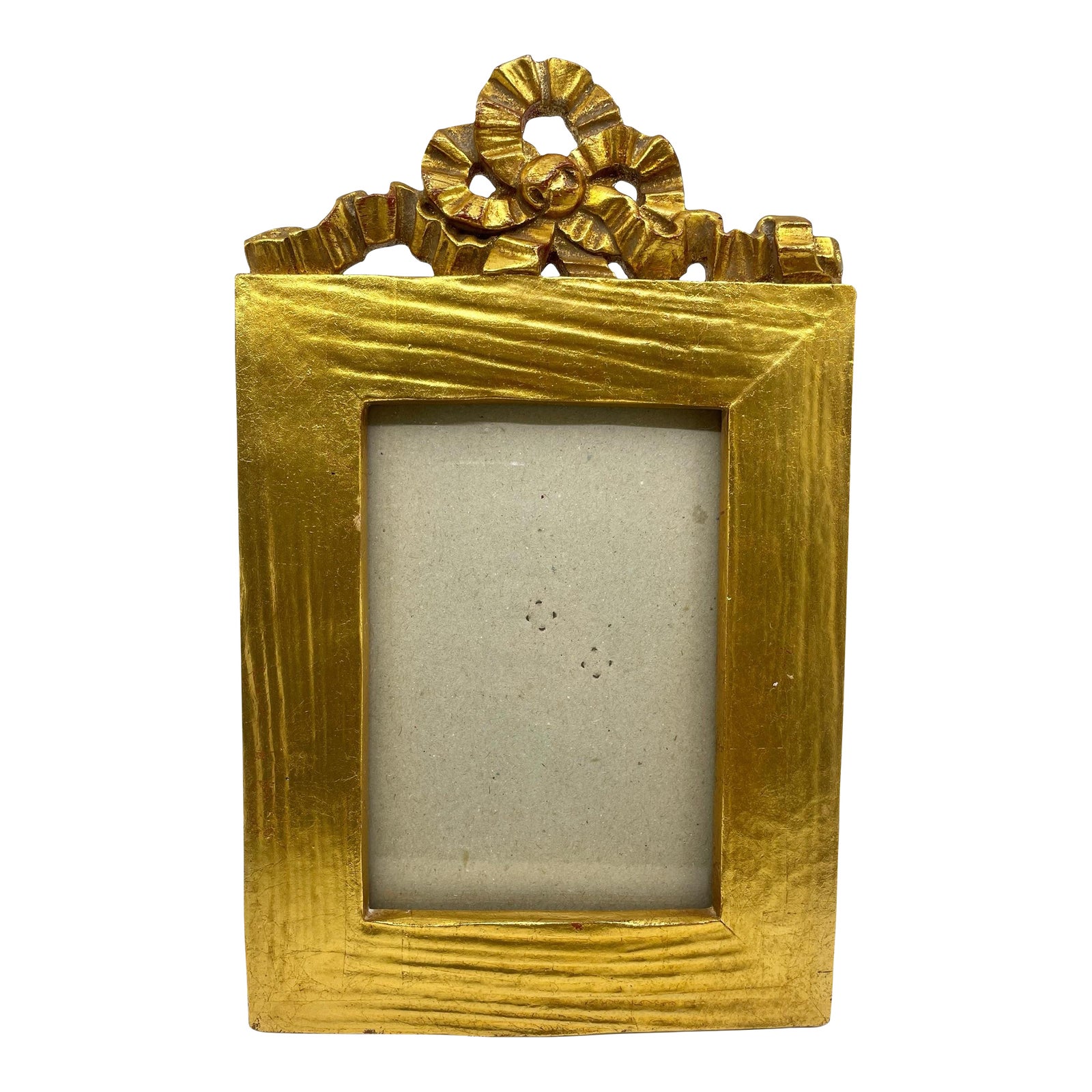 Late 20th Century Gold Leaf Bow Picture Frame | Chairish