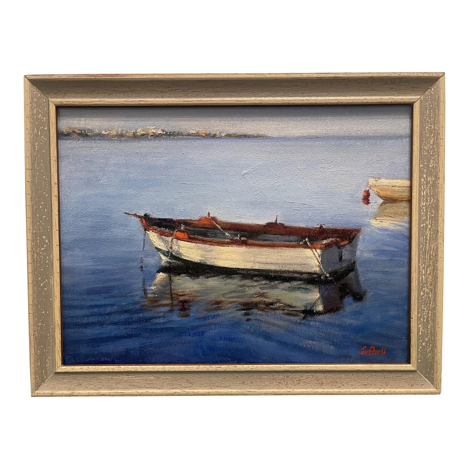 Framed Oil on Canvas Panel "Old Fishing Boat" by Sue Foell | Chairish