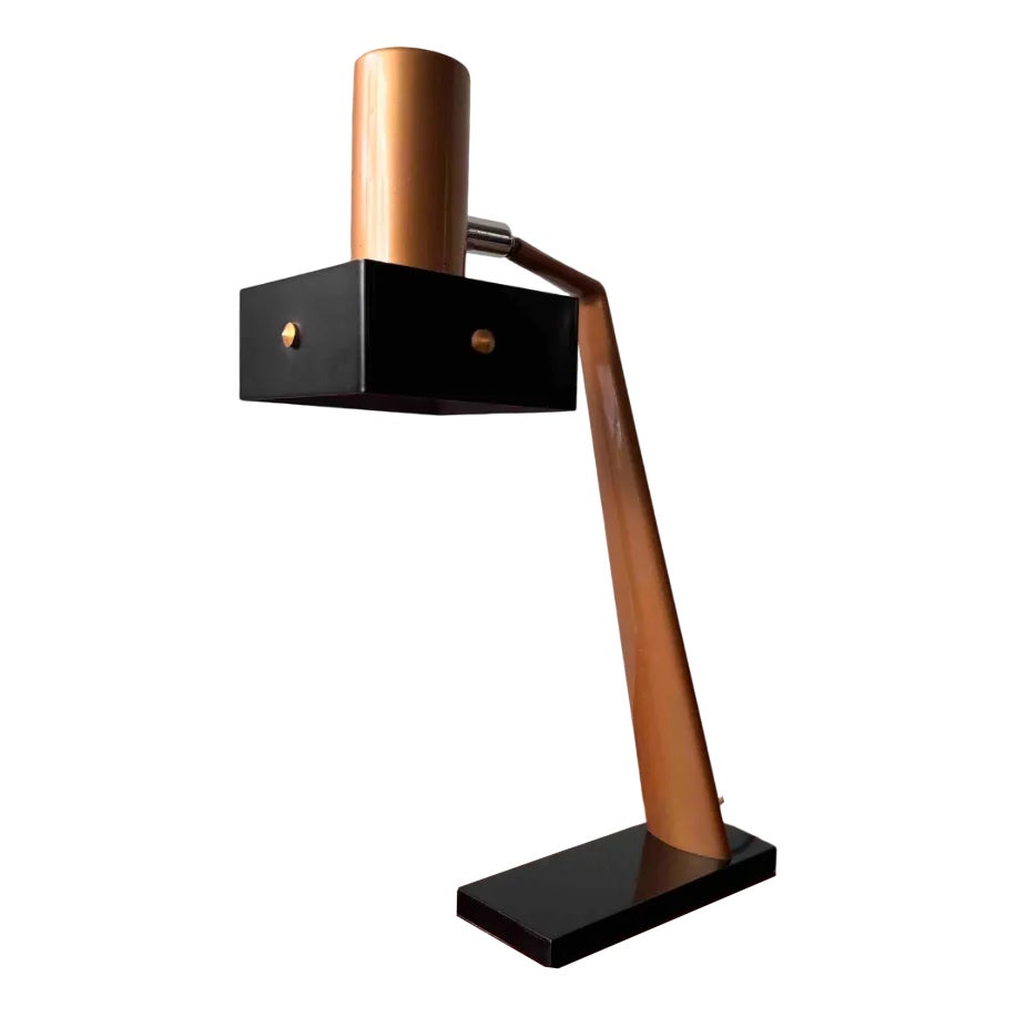 Mid-Century Modern Gold and Black Metal Geisha Table Lamp by Fase, 1967 ...