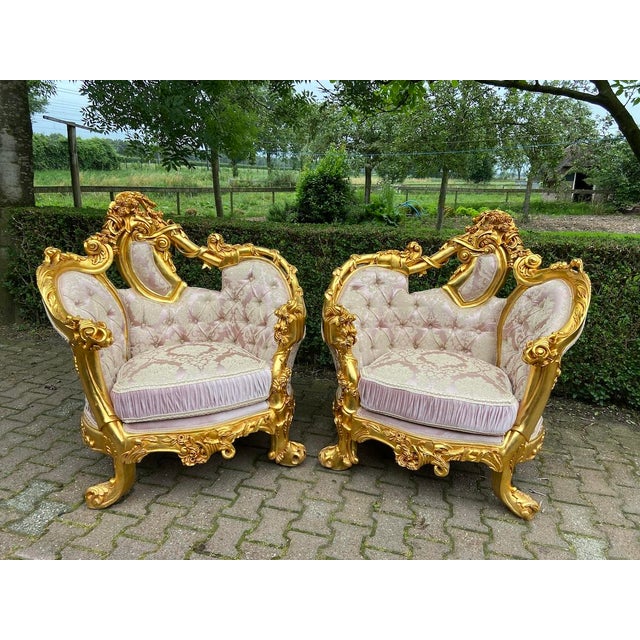 Pair of Late 20th Century Rococo Baroque Bergere Chairs in Gilded Beech ...