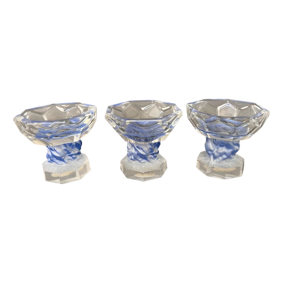 Czech Art Deco Bohemian Frosted Blue Crystal Glasses by Heinrich ...