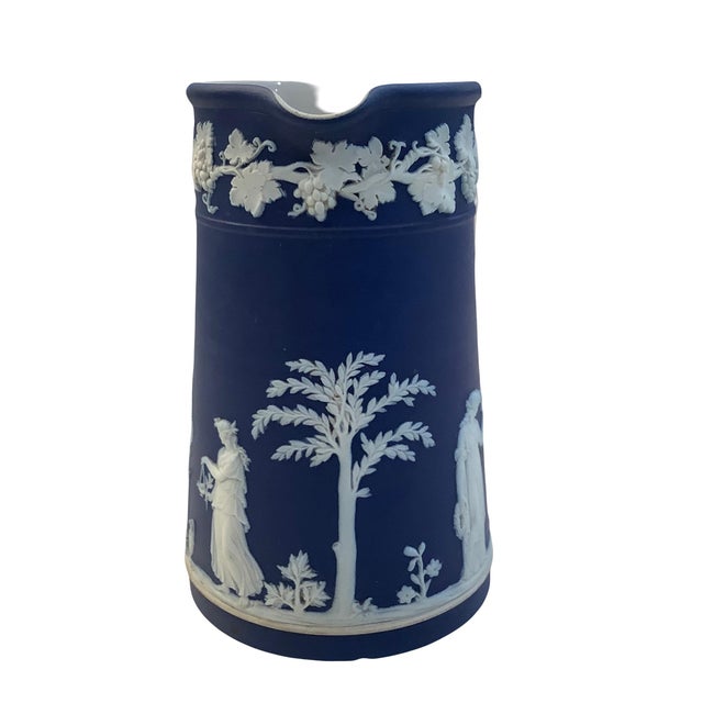 Wedgewood Jasperware Antique English Blue and White Pitcher | Chairish