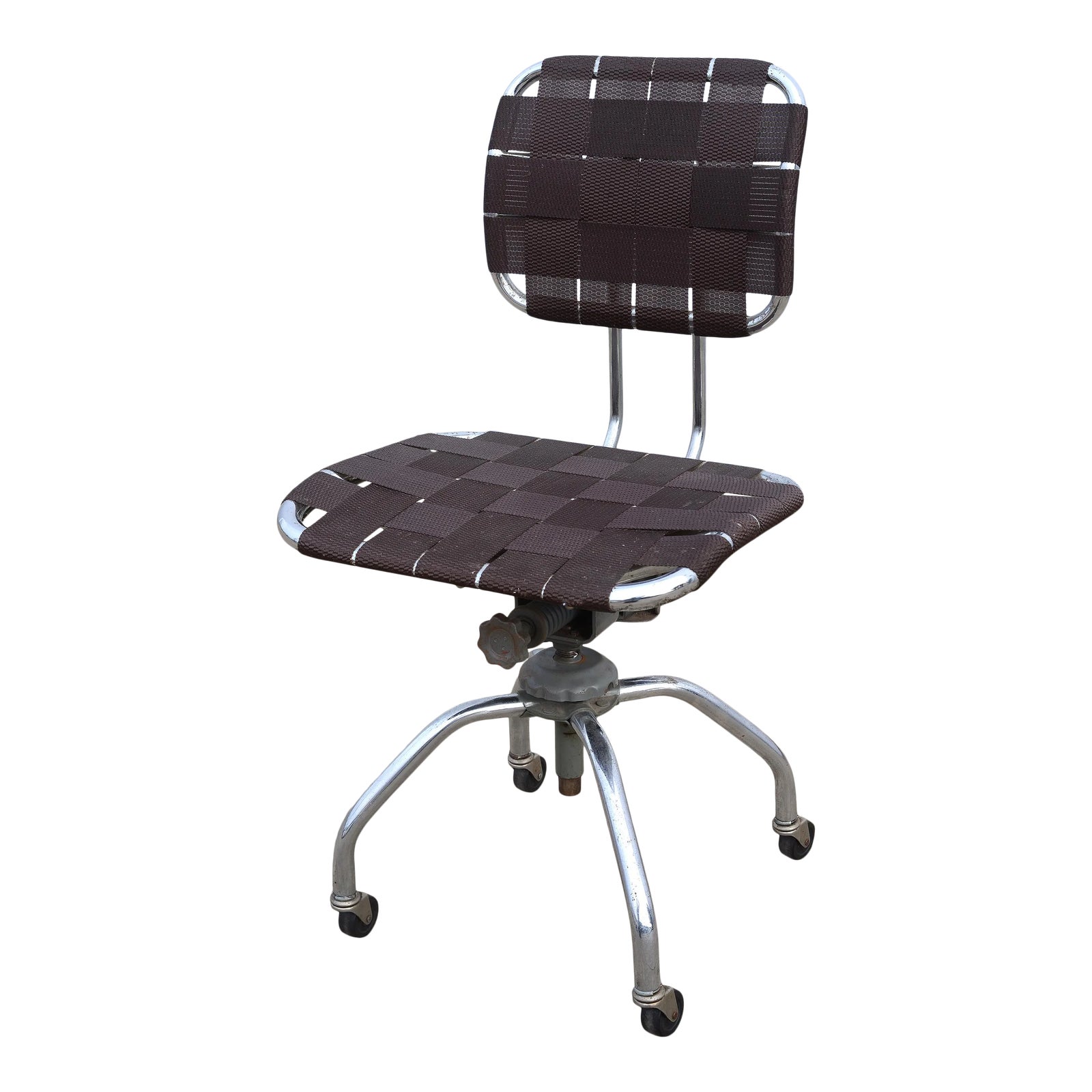 1950s Mid Century Industrial Bevco Chrome Office Desk Chair With Brown ...