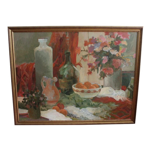 1970s Still Life Tablescape Acrylic Painting by Glo Sessions, Framed ...