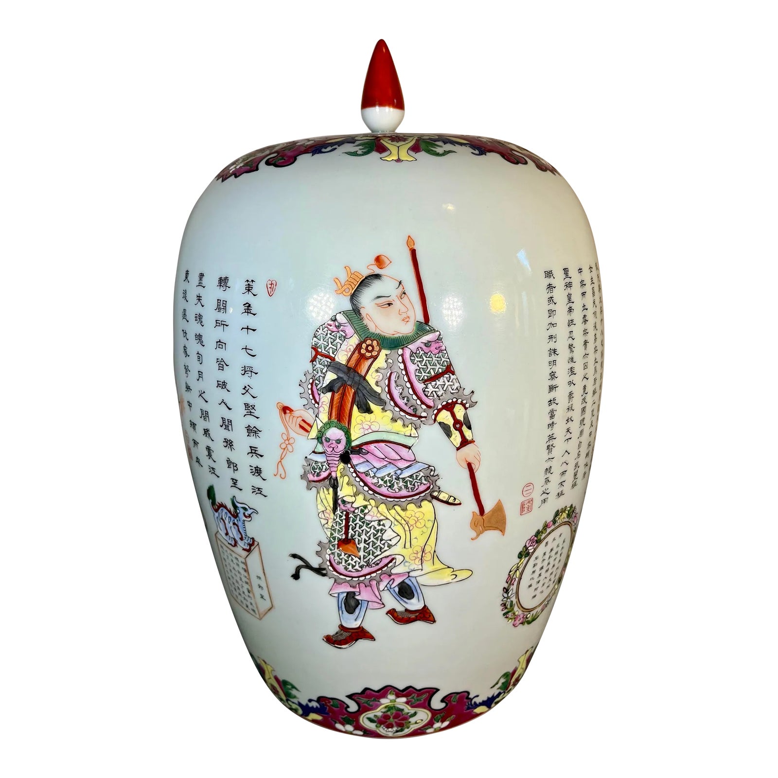 Early 20th Century Hand Painted Chinese Story Urn With Lid | Chairish
