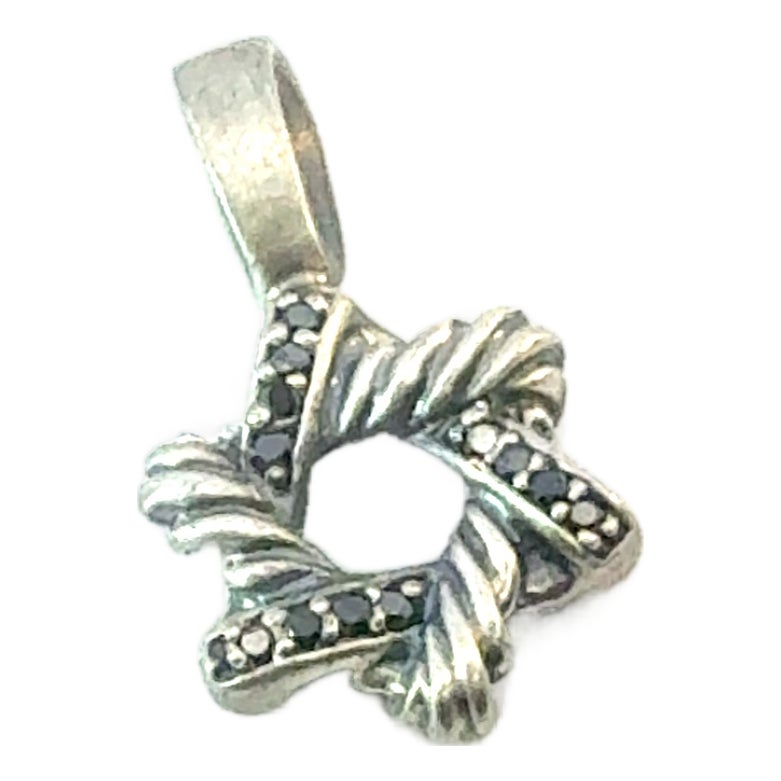 1990s David Yurman Black Diamond Star of David Pendant Sterling Silver ...