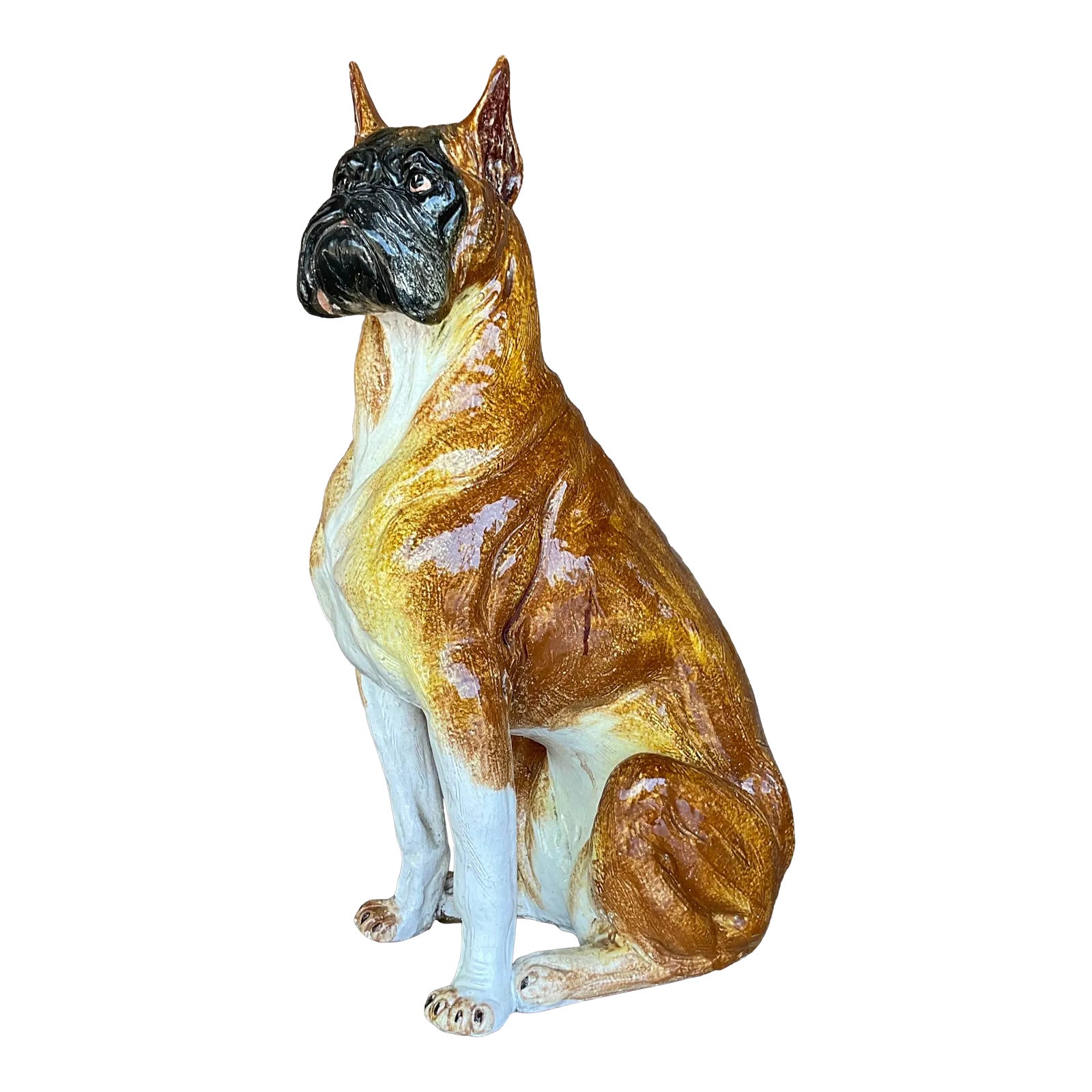 Vintage Boho Italian Glazed Ceramic Boxer | Chairish