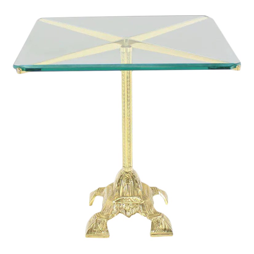 Cast Brass Base and Glass-Top Side Table | Chairish
