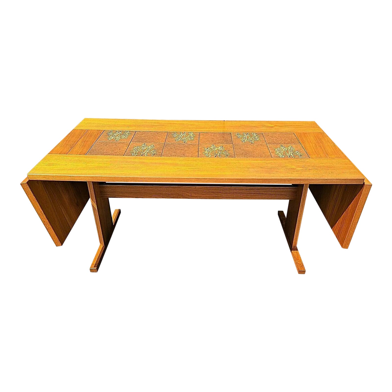 Vintage Mid-Century Modern Gangso Mobler Teak & Botanical Tile Drop ...