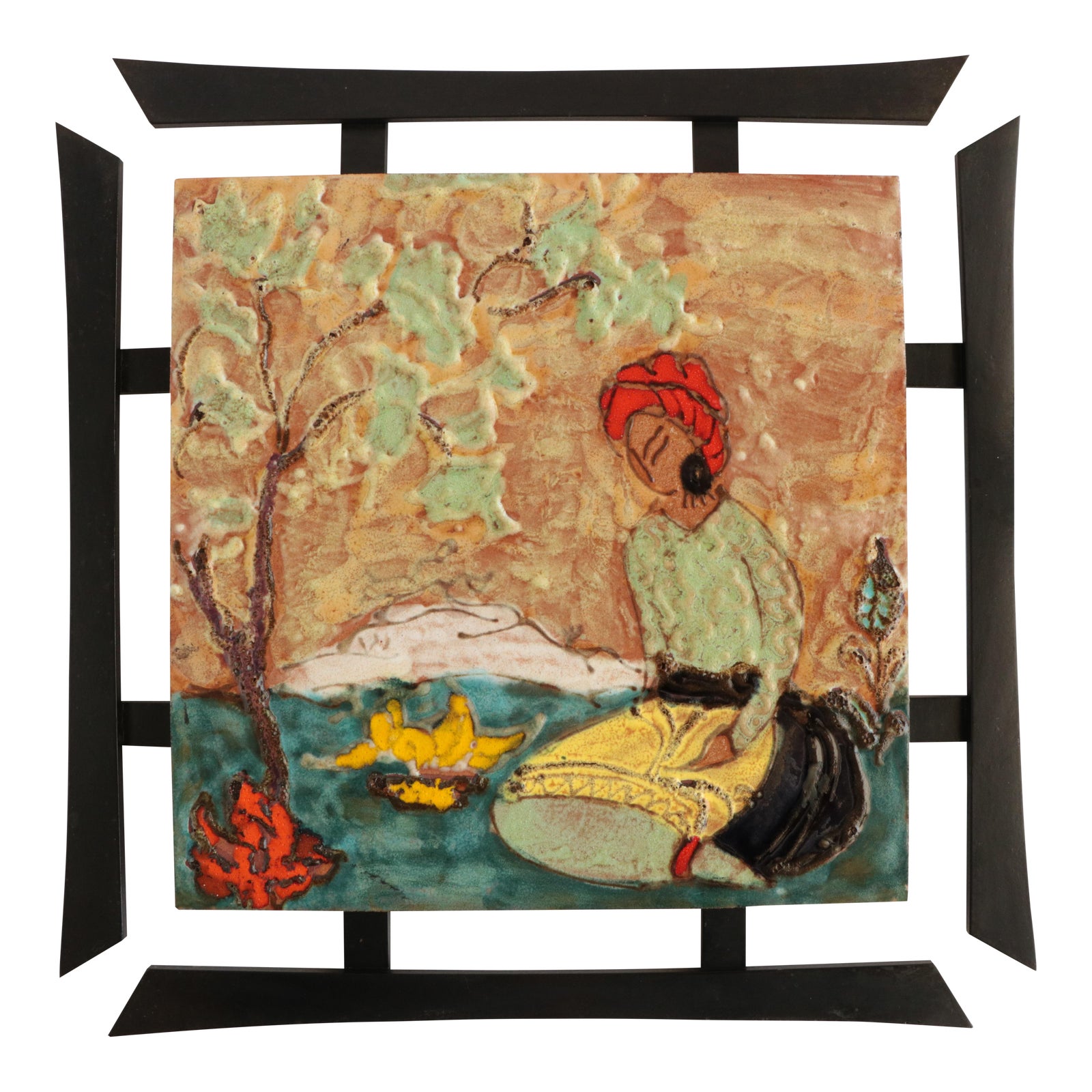 Mid-Century Asian Tile Wall Hanging | Chairish