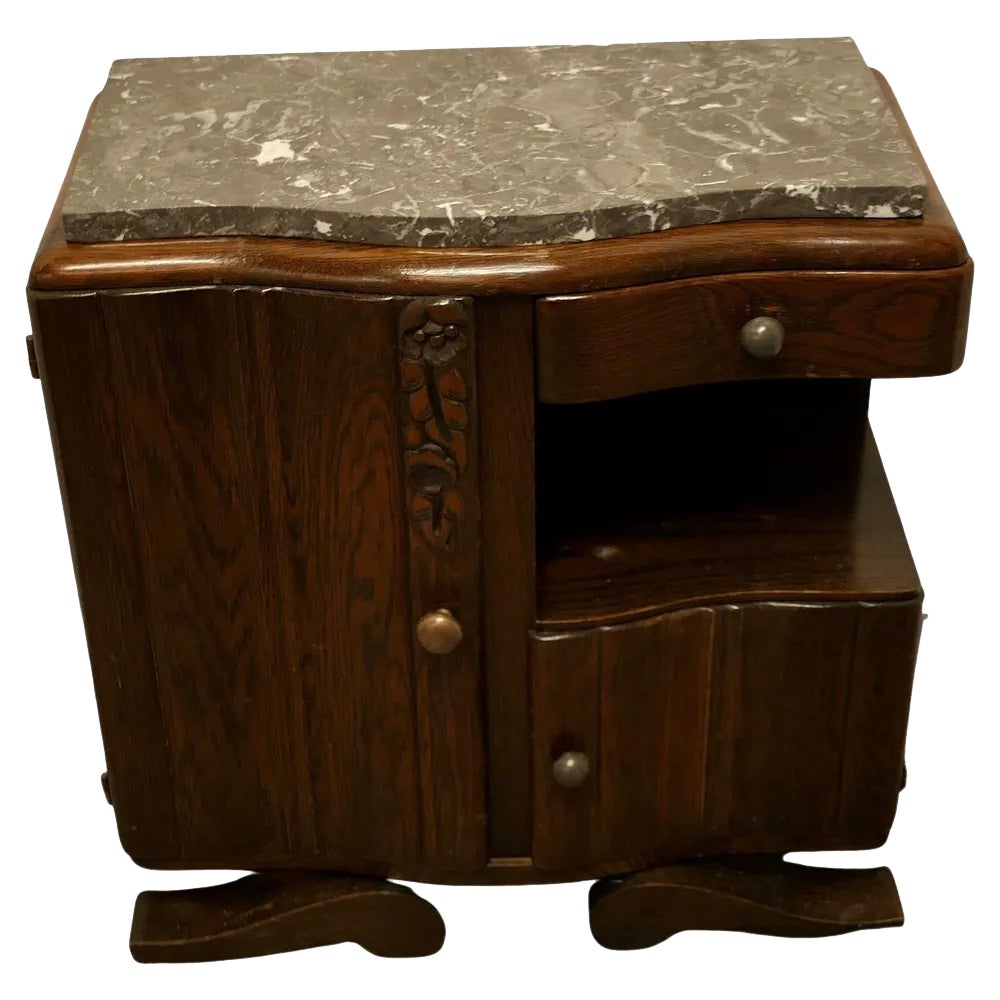 Small French Art Deco Odeon Style Marble Top Oak Cabinet, 1920s | Chairish
