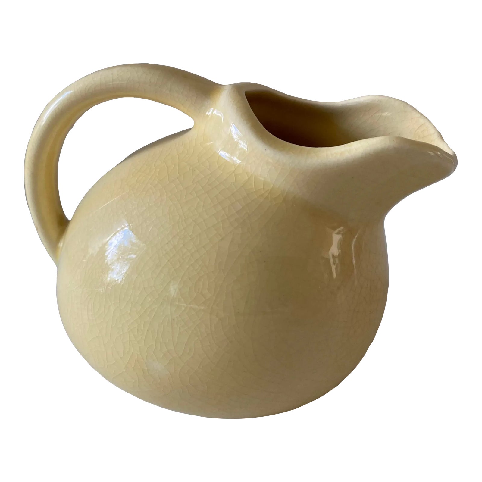 Vintage Yellow Ceramic Ball Jug Creamer | Chairish