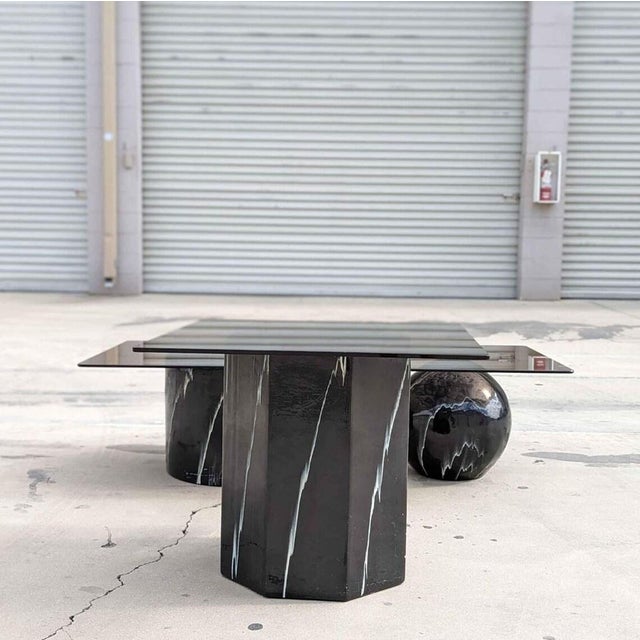 Postmodern Faux Marble Pedestal Side Table – Ceramic & Glass, 1980s ...