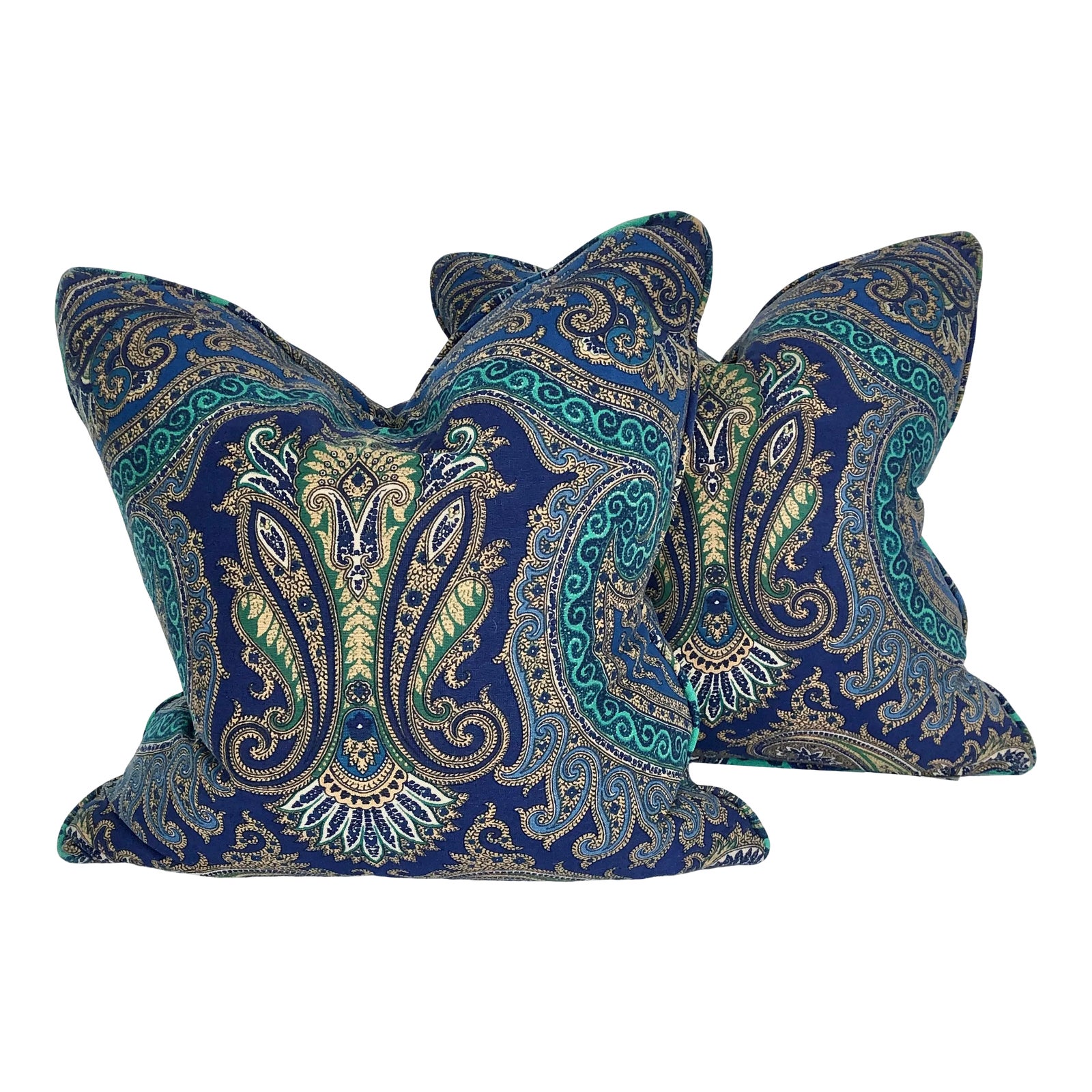 Design Legacy Indigo Paisley Decorative Pillows - a Pair | Chairish