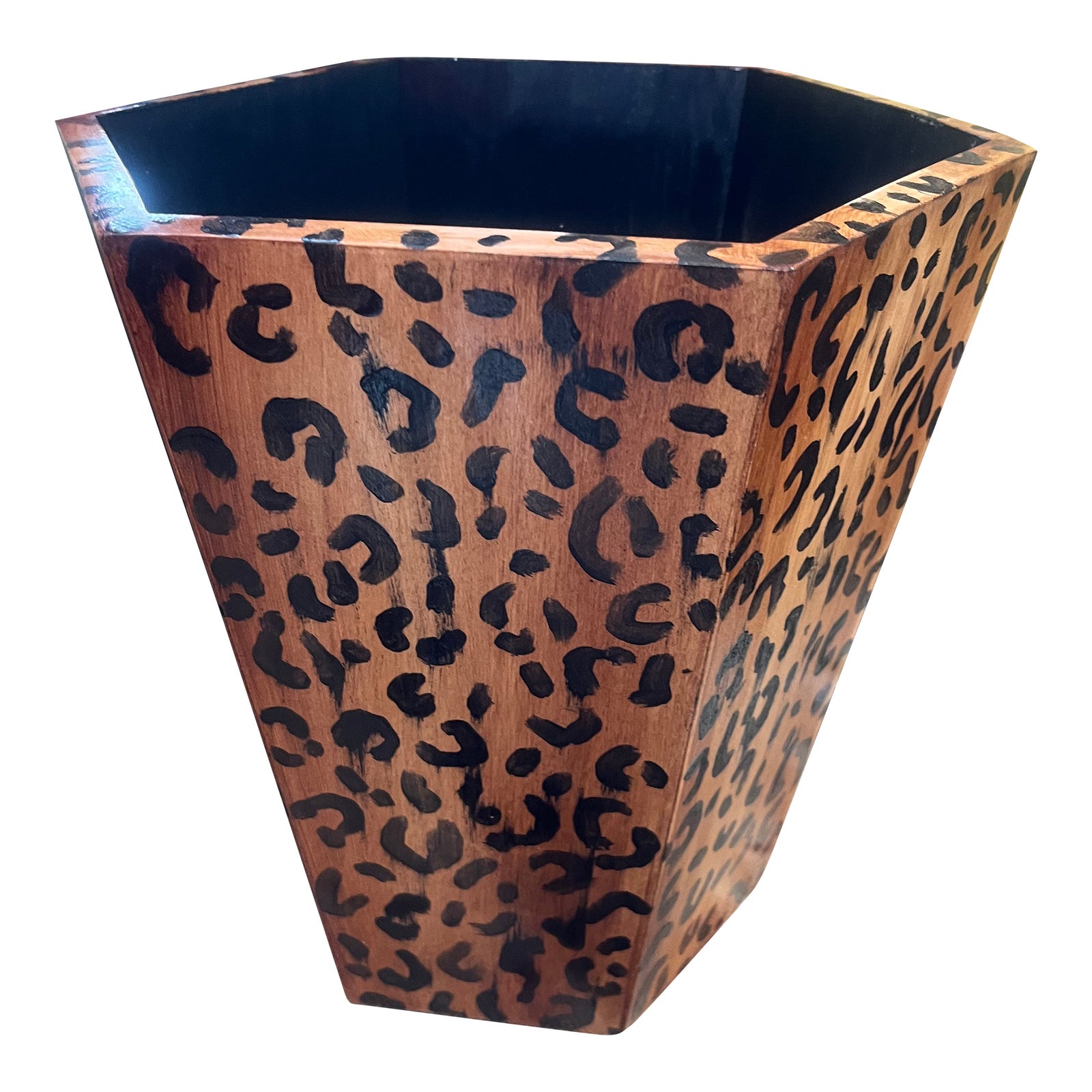 Irwin and Lane Solid Maple Leopard Print Hexagonal Wooden Wastebasket ...