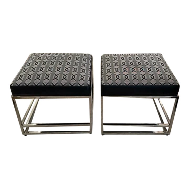 Custom Made Polished Nickel Ottomans - a Pair | Chairish