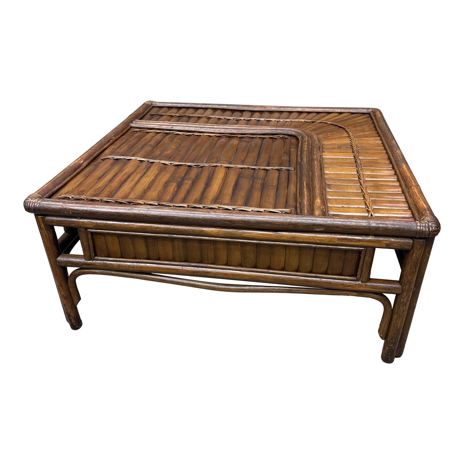 1970s Bamboo Rising Sun Square Coffee Table | Chairish