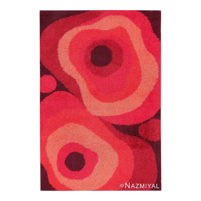 Red Vintage Scandinavian Swedish Rya Shag Rug | Chairish
