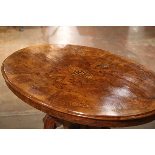 19th Century English Carved Inlaid Burl and Walnut Oval Pedestal Coffee ...