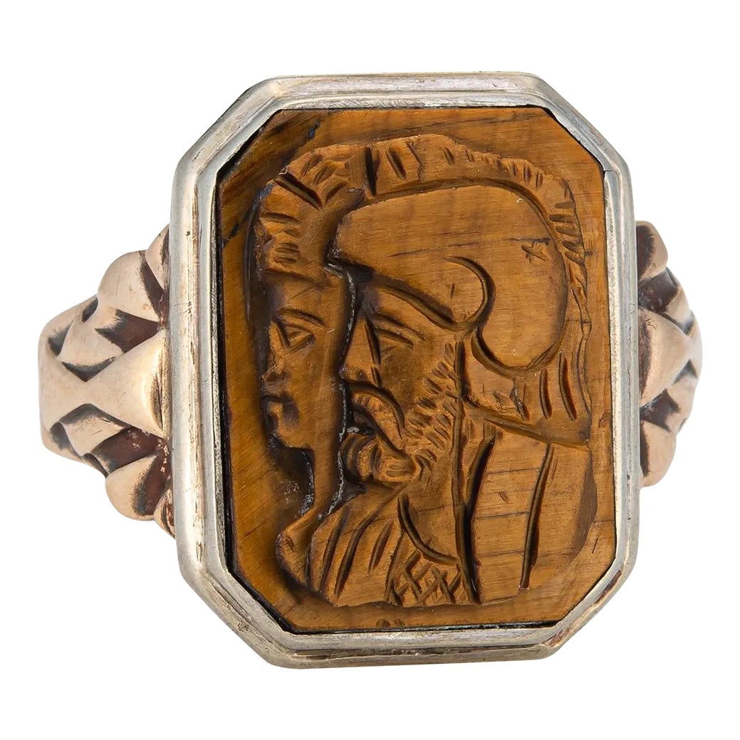 Early 20th Century Vintage Art Deco Centurion Tigers Eye Cameo Ring, Sz ...