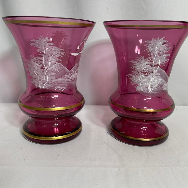 1940s Mary Gregory Ruby Red Glass Vases- Set of 2 | Chairish