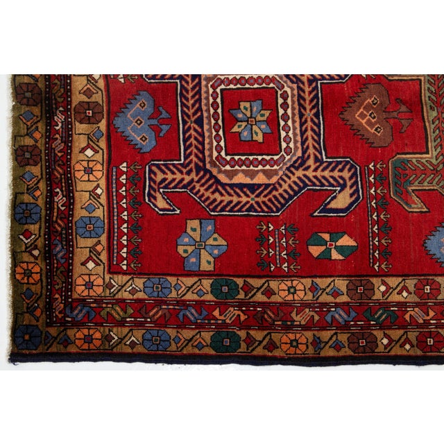 Vintage Runner Rug: Red Wool Persian Heriz With Tribal Pattern 1950s ...