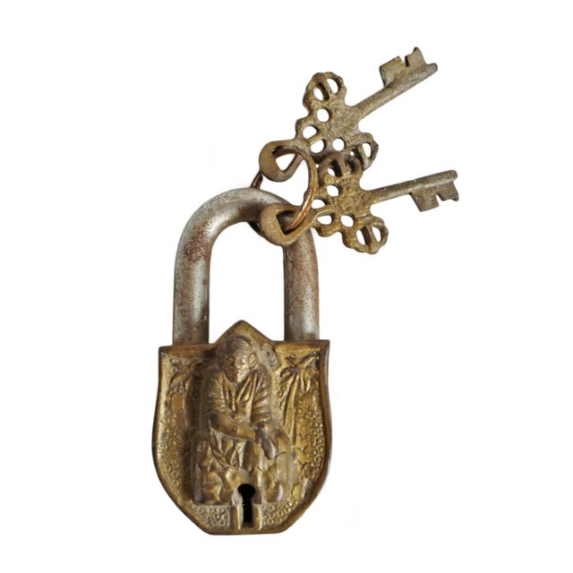 Vintage Brass India Old Monk & Om Lock | Chairish