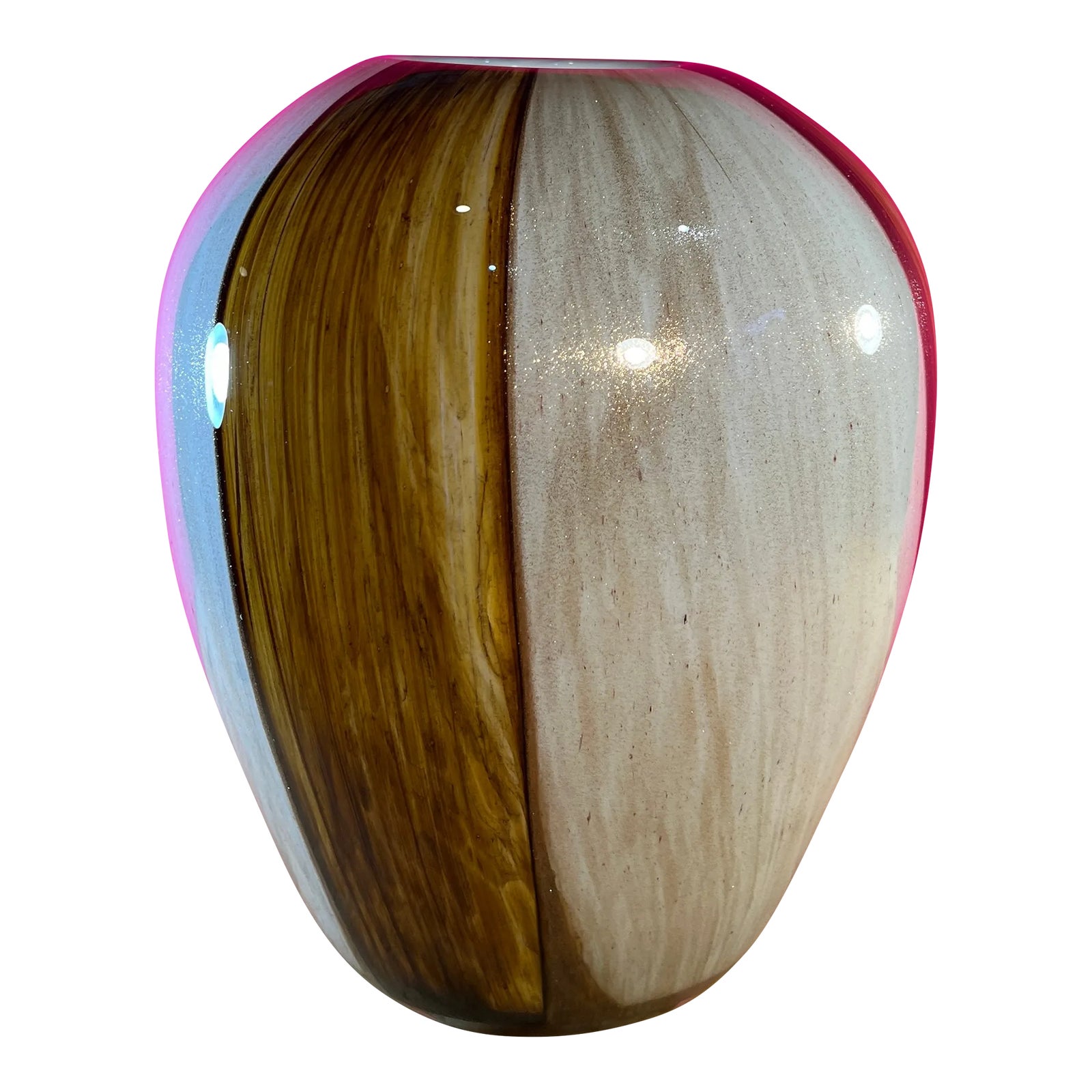 Large Ovoid Yellow Amber White Art Glass Vase | Chairish