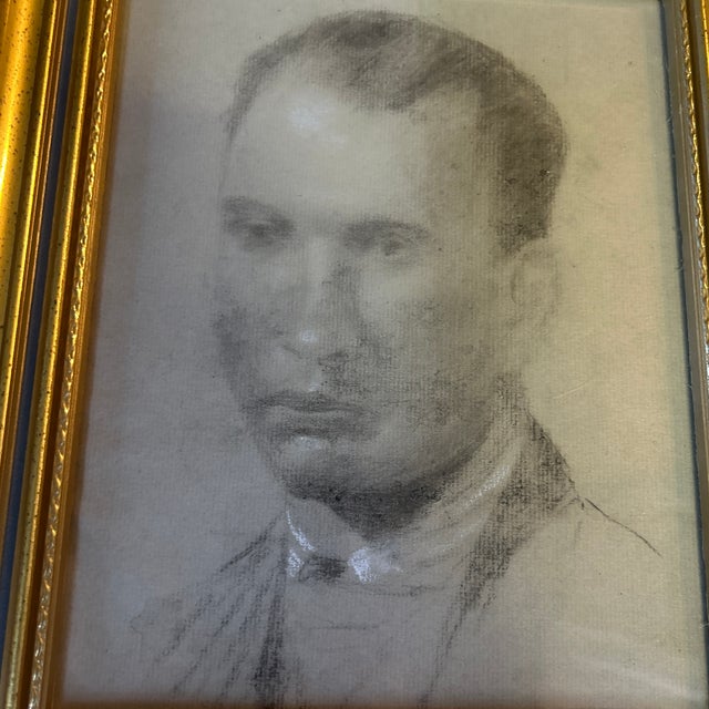 1940’s Original Art Deco Male Portrait Charcoal Drawing | Chairish