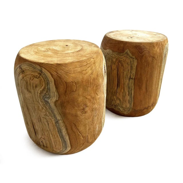 Raw Acacia Wood Stool / Side Table | Chairish