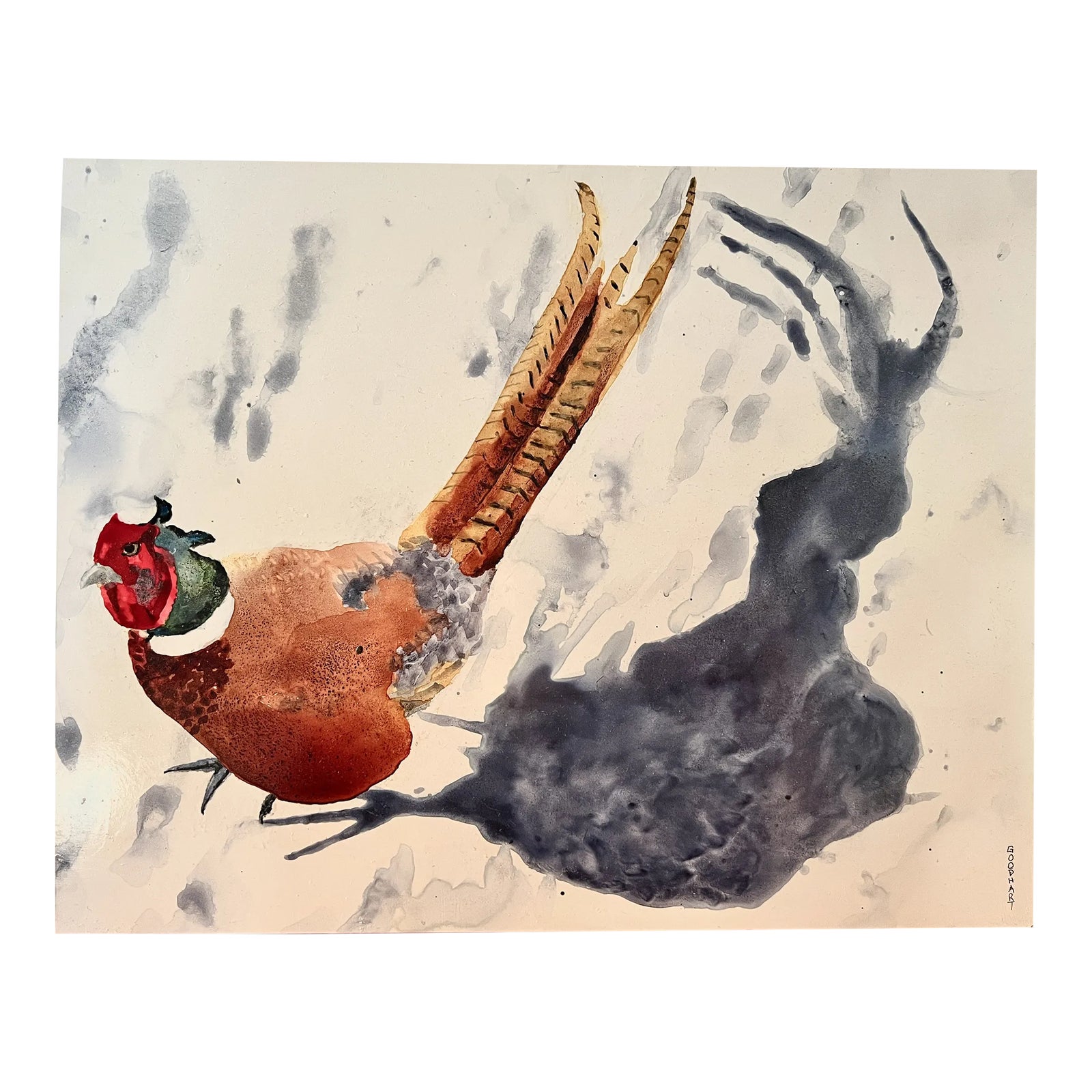 Contemporary Watercolor Painting of a Bird Pheasant, “Lorenzo, Claws ...