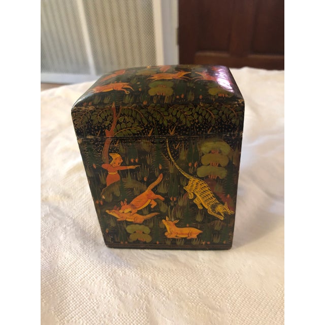 Vintage Kashmir Lacquered Hand Painted Paper Mache Playing Card Box ...