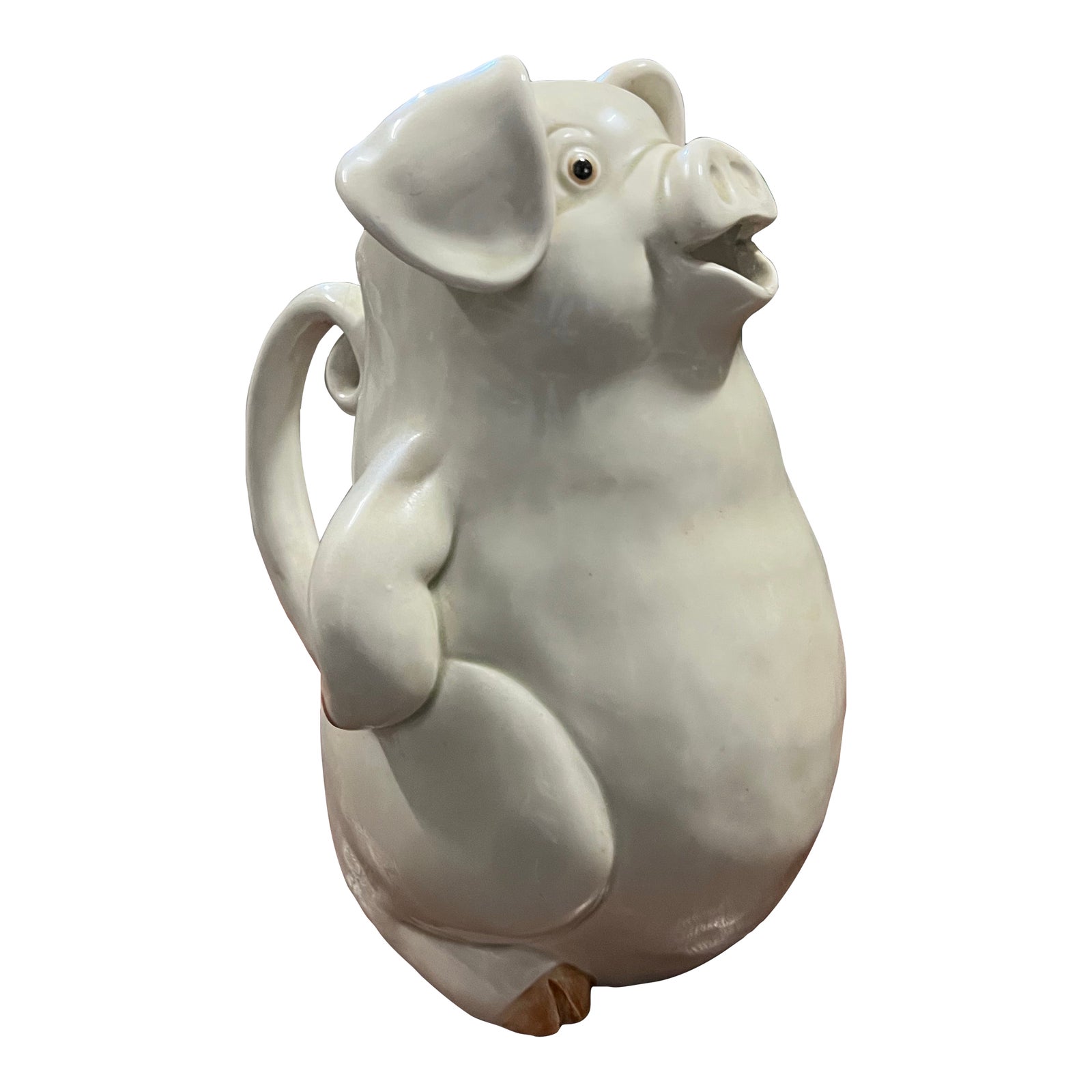 1970s Fits and Floyd White Ceramic Piggy Pitcher | Chairish