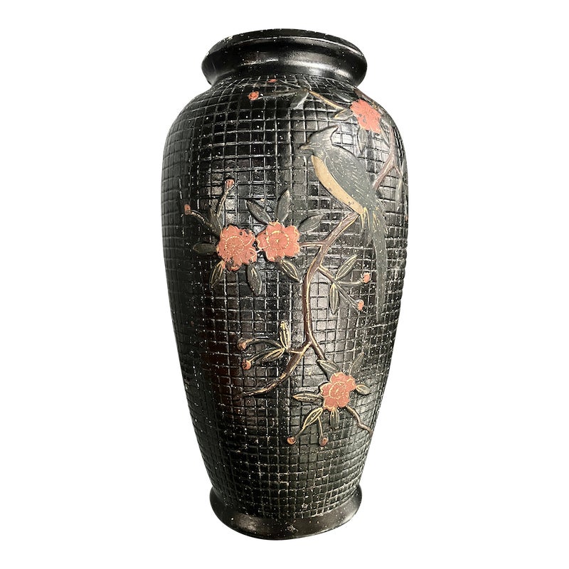 1930s Japanese Black Tokanabe Ware Vase | Chairish