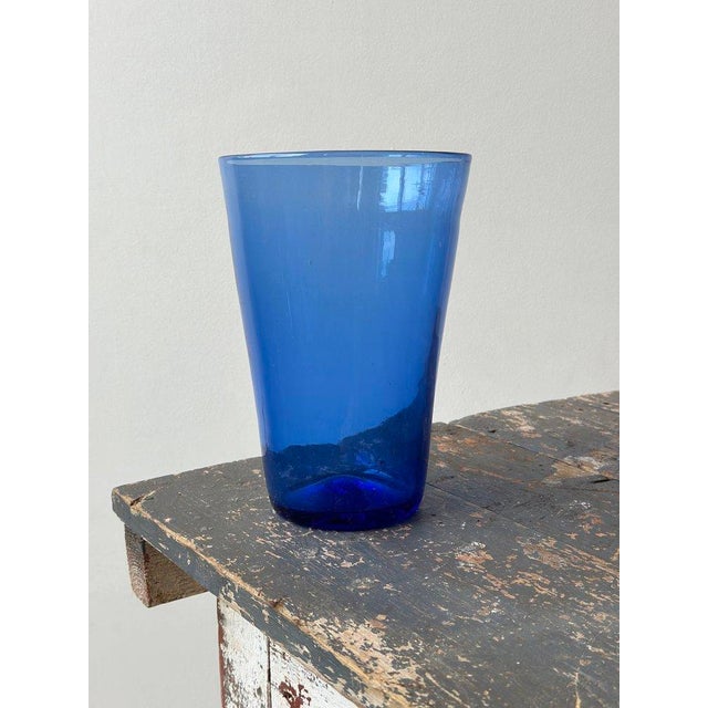 Vintage Mid-Century Cobalt Blue Blown Glass Bucket Vase #366 Attributed ...
