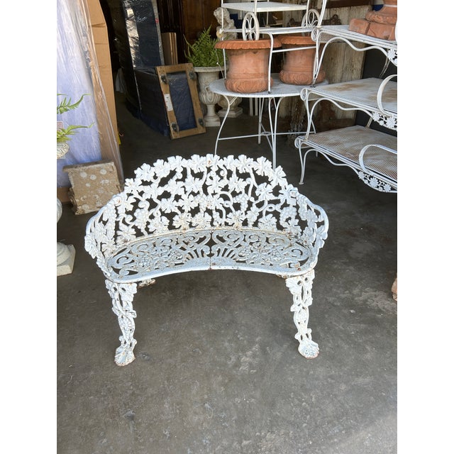 Mid 20th Century White Grapevine and Leaf Cast Iron Bench Settee | Chairish