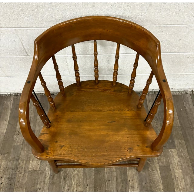 Antique Barrel Back Oak Pub Chair Captain's Chair | Chairish