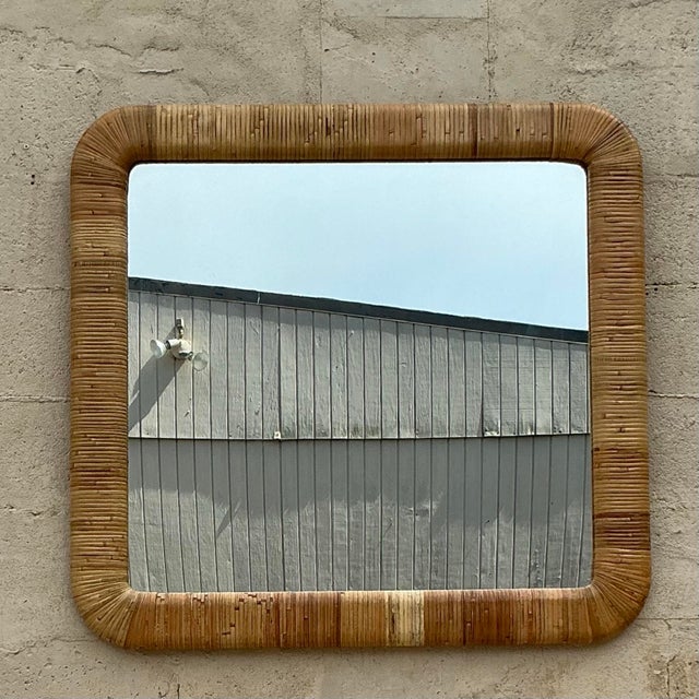 Vintage Coastal Wrapped Rattan Mirror | Chairish
