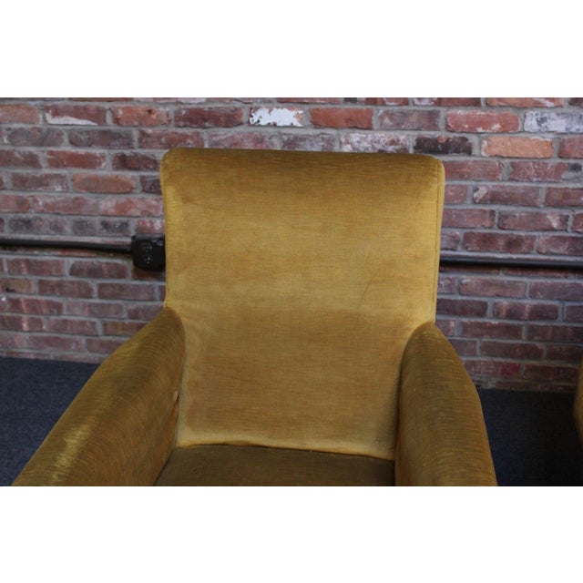 Vintage Italian Ochre Cotton Velvet and Brass Lounge Chairs | Chairish